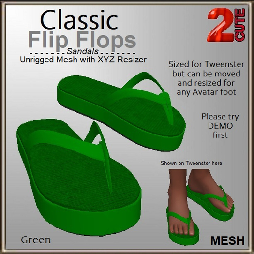 Second Life Marketplace - Classic Flip Flop [2cute] Green